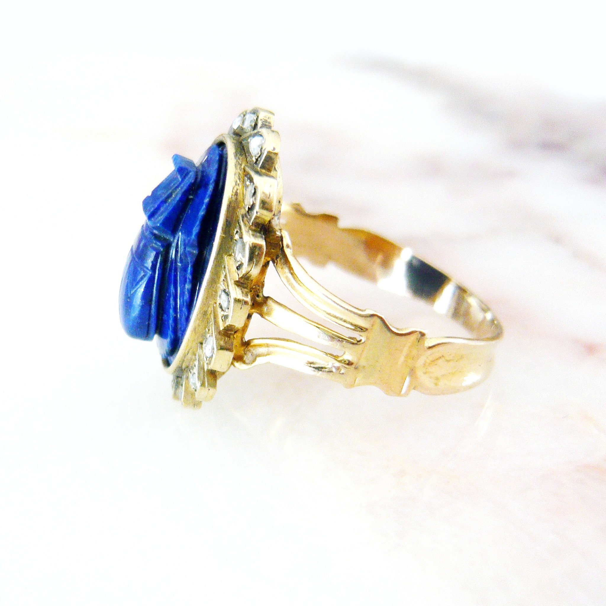 ART DECO Lapis Lazuli Scarab Ring Size Uk R US 8 3/4 - Etsy