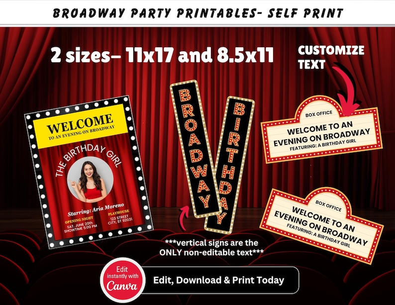 Broadway Party Printable Super Bundle- Editable on Canva- Self Print - Etsy
