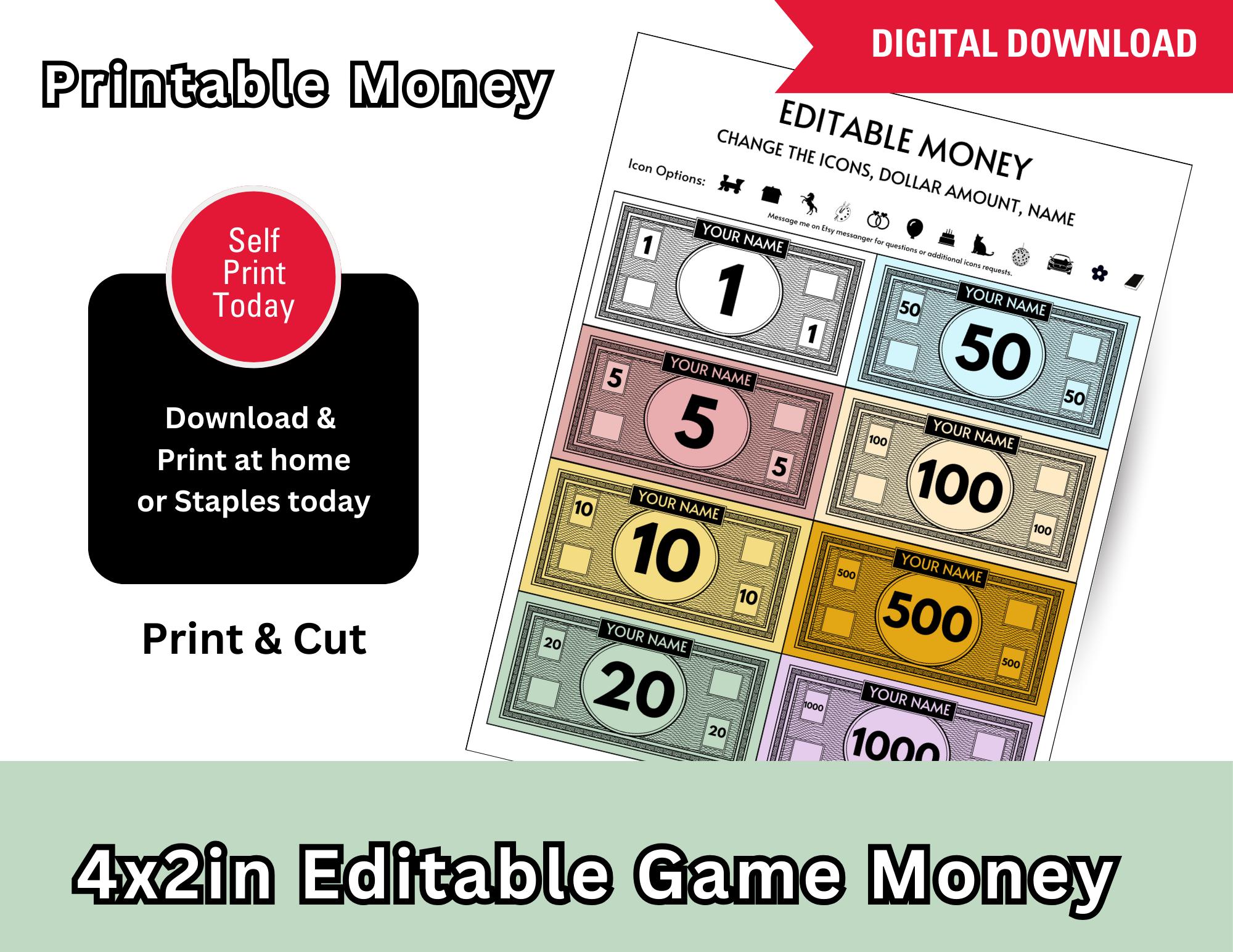 Editable Printable Game Money | Inspired by Classic Monopoly | 4x2in ...