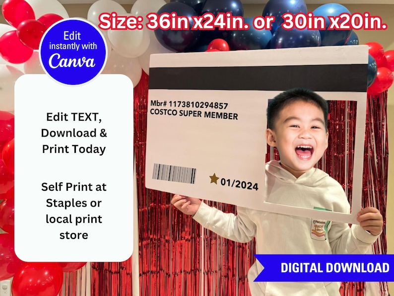 Costco Party Membership Card Template (editable) – Extra Large Photo ...