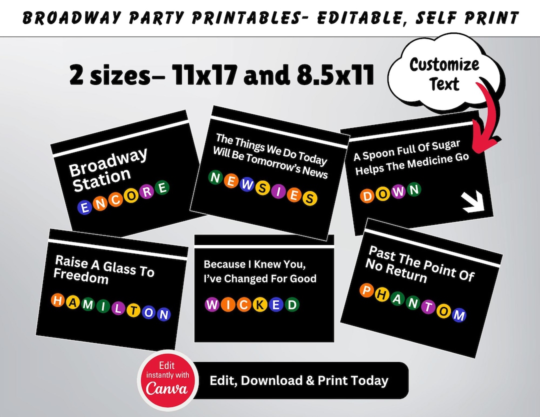 Broadway Subway Sign – 6 Customizable Musical Theater Quote Signs ...