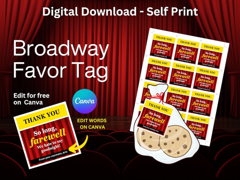 Editable Broadway-themed Musical Theater Thank You - Favor Tags ...