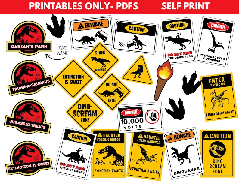 Dinosaur Theme Printable Signs | Download and Print Today | 2 Sizes - Etsy