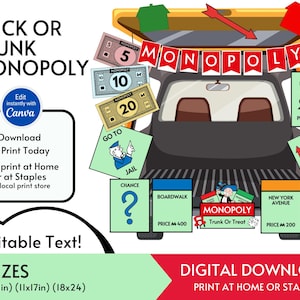 Monopoly Trunk or Treat - Editable Banner & Props- 3 Size Options - Etsy