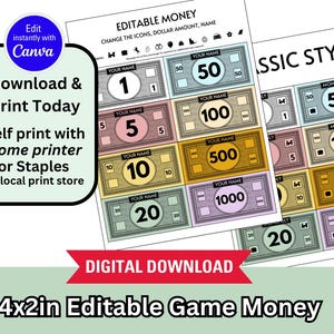 Editable Printable Game Money | Inspired by Classic Monopoly | 4x2in ...