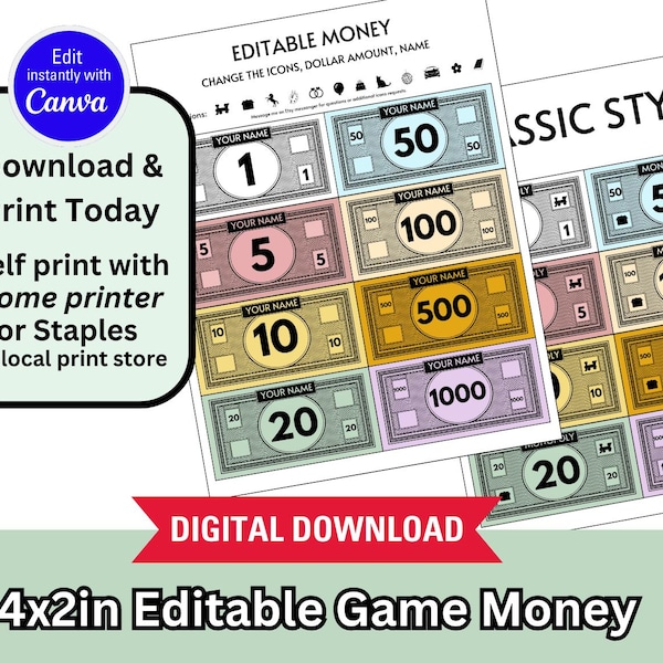 Printable Monopoly Money Template - Etsy