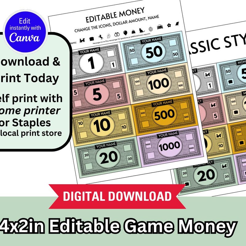 Printable Money for Game - Etsy