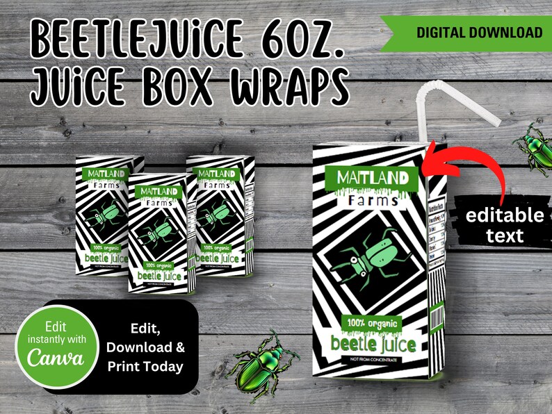 Printable Beetle Juice Box Wrapper for 6oz. Juice Box- 100% Organic ...