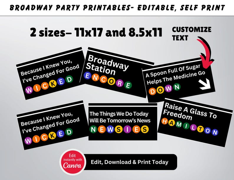 Broadway Party Printable Super Bundle- Editable on Canva- Self Print - Etsy