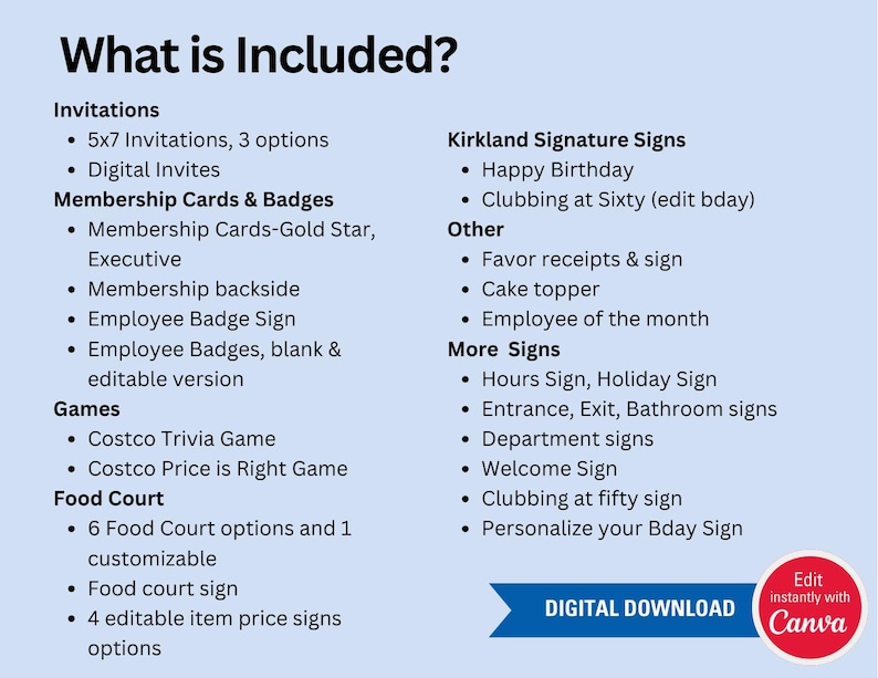 Costco MEGA BUNDLE, Customize, Canva, Invite, Badges, Membership Cards ...