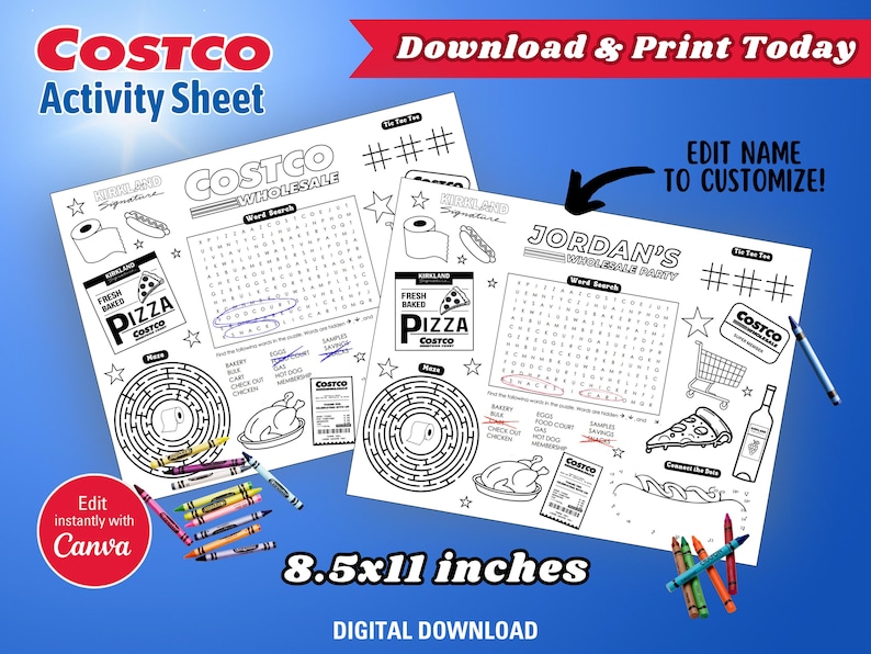 Costco Party Activity Sheet | Printable Coloring Page | 8.5x11 + 11x17 ...