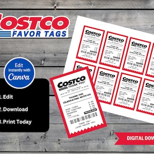 Printable Costco Party Favor Tags- Editable on Canva, Digital Download ...