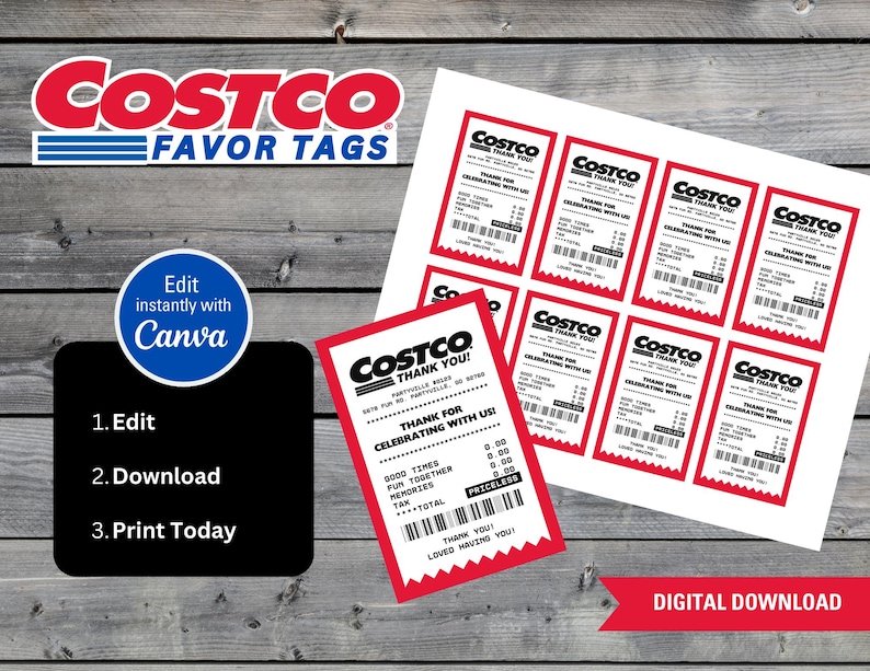 Printable Costco Party Favor Tags- Editable on Canva, Digital Download ...