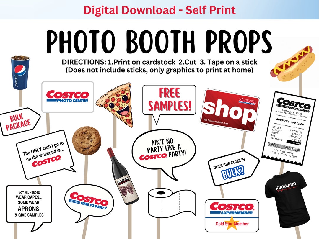 Costco Party Photo Booth Props- Digital Download, Self Print at Home 8 ...