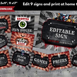 Editable Creepy Clown Carnival Sign Set -8.5"x11" & 11"x17" - 9 ...