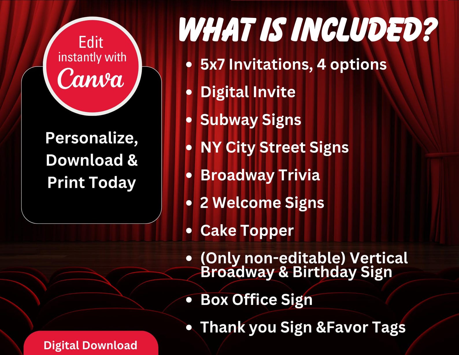 Broadway Party Printable Super Bundle- Editable on Canva- Self Print - Etsy