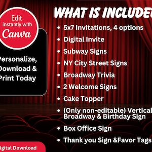 Broadway Party Printable Super Bundle- Editable on Canva- Self Print - Etsy