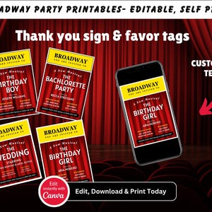 Broadway Party Printable Super Bundle- Editable on Canva- Self Print - Etsy