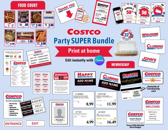 Costco SUPER BUNDLE Customize Canva Invite Badges Membership Cards Signs Galore Kirkland Signature Signs Employee of the Month More Etsy UK