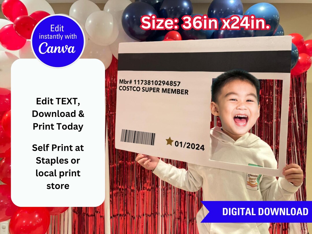 Costco Membership Card Template editable Extra Large Photo Prop Self ...