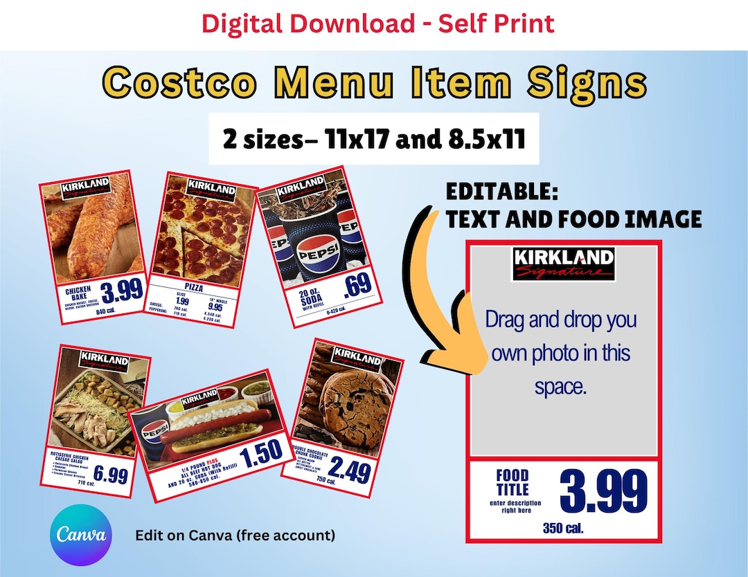 Costco Menu Item Signs- 2 Sizes- 11x17in and 8.5x11in, Digital Download ...