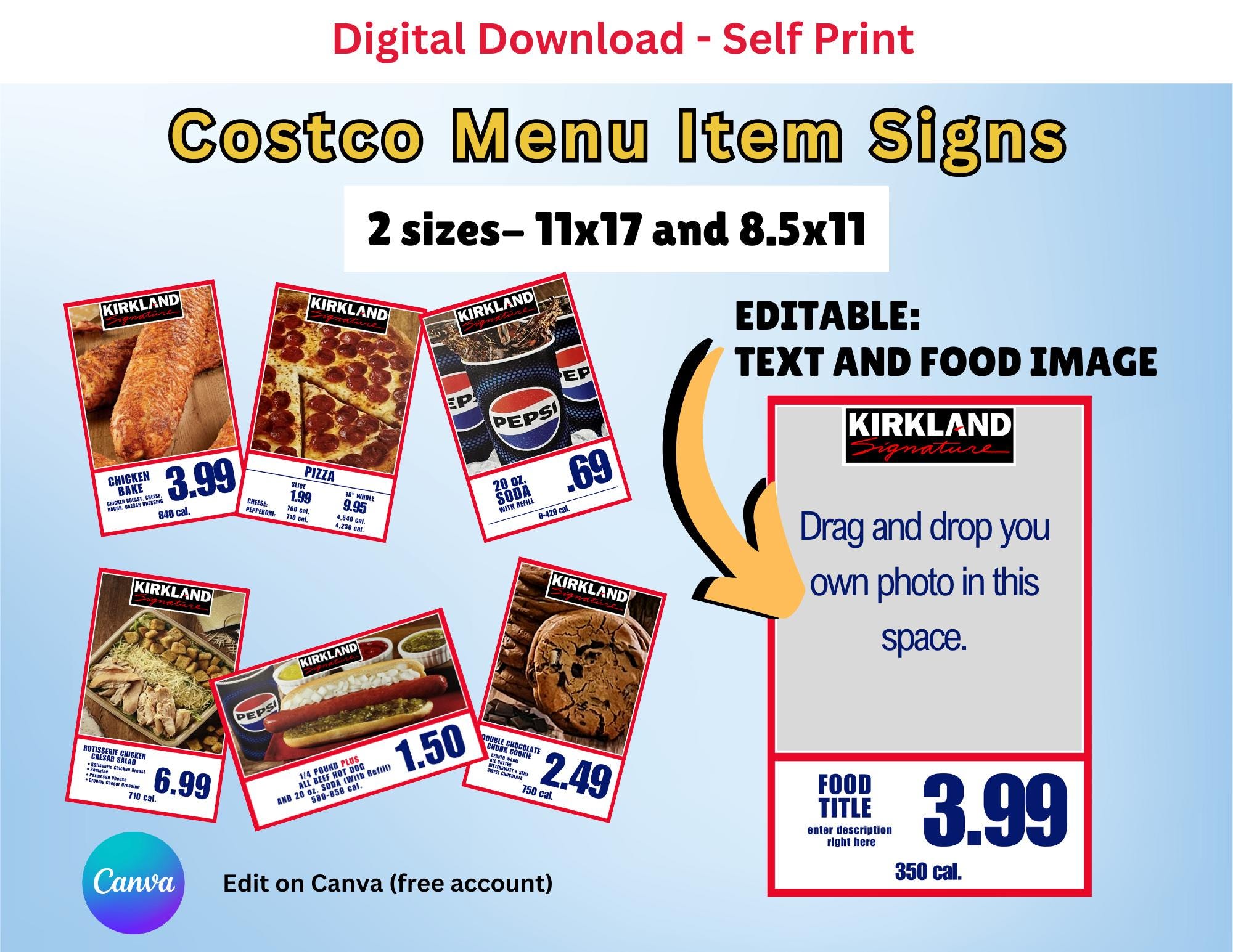 Costco Menu Item Signs- 2 Sizes- 11x17in and 8.5x11in, Digital Download ...