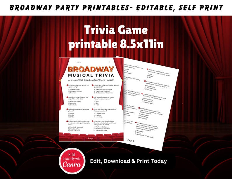 Broadway Party Printable Super Bundle- Editable on Canva- Self Print - Etsy