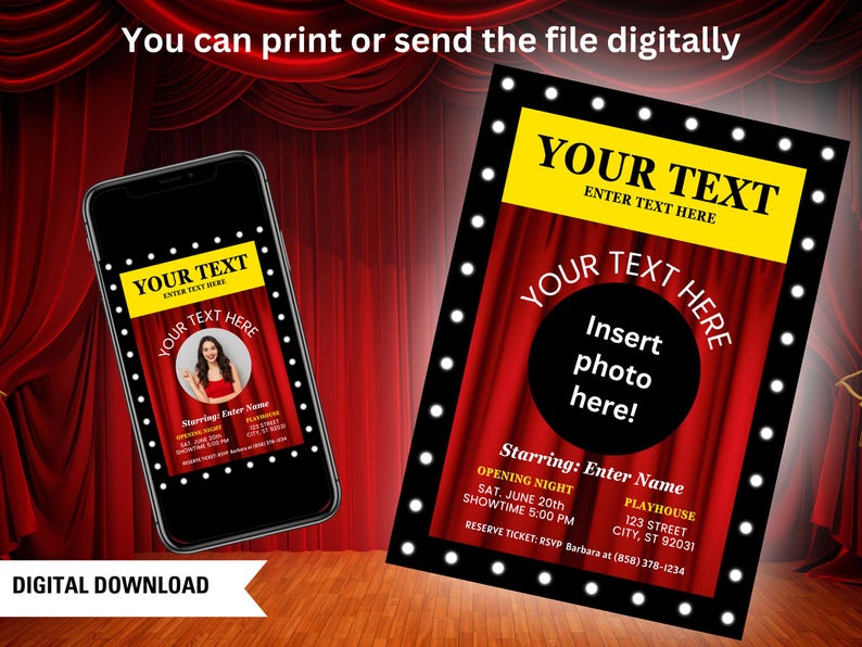 Customizable Broadway Themed 5x7in. Invitation Canva Template| Self ...