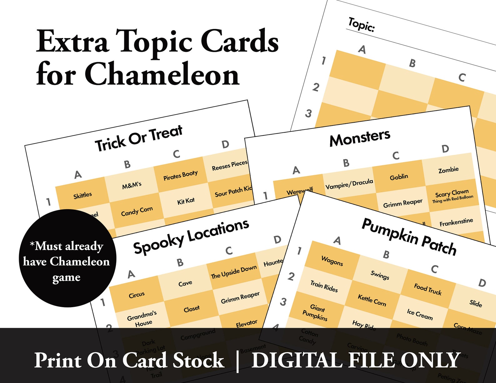 27 Extra Chameleon Cards (printable), 20 and 7 Extra Halloween Edition ...