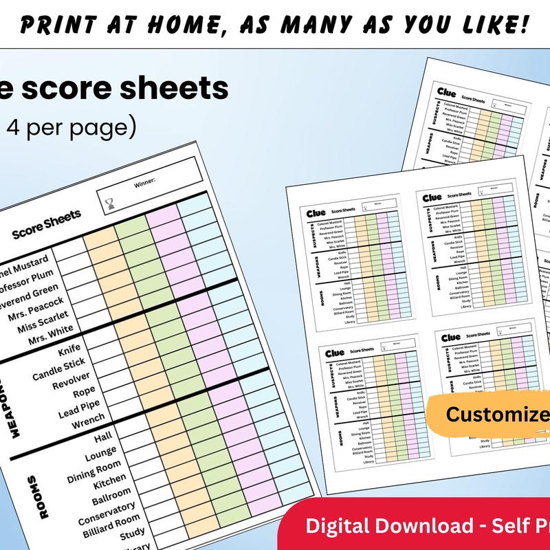 Clue Board Score Sheet - Etsy