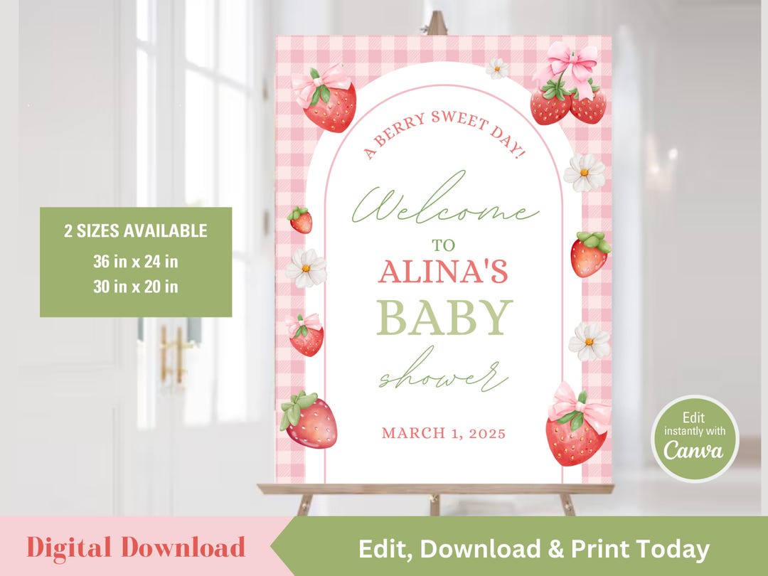 Strawberry Welcome Sign Template- 3 Sizes - Edit & Self Print - Etsy