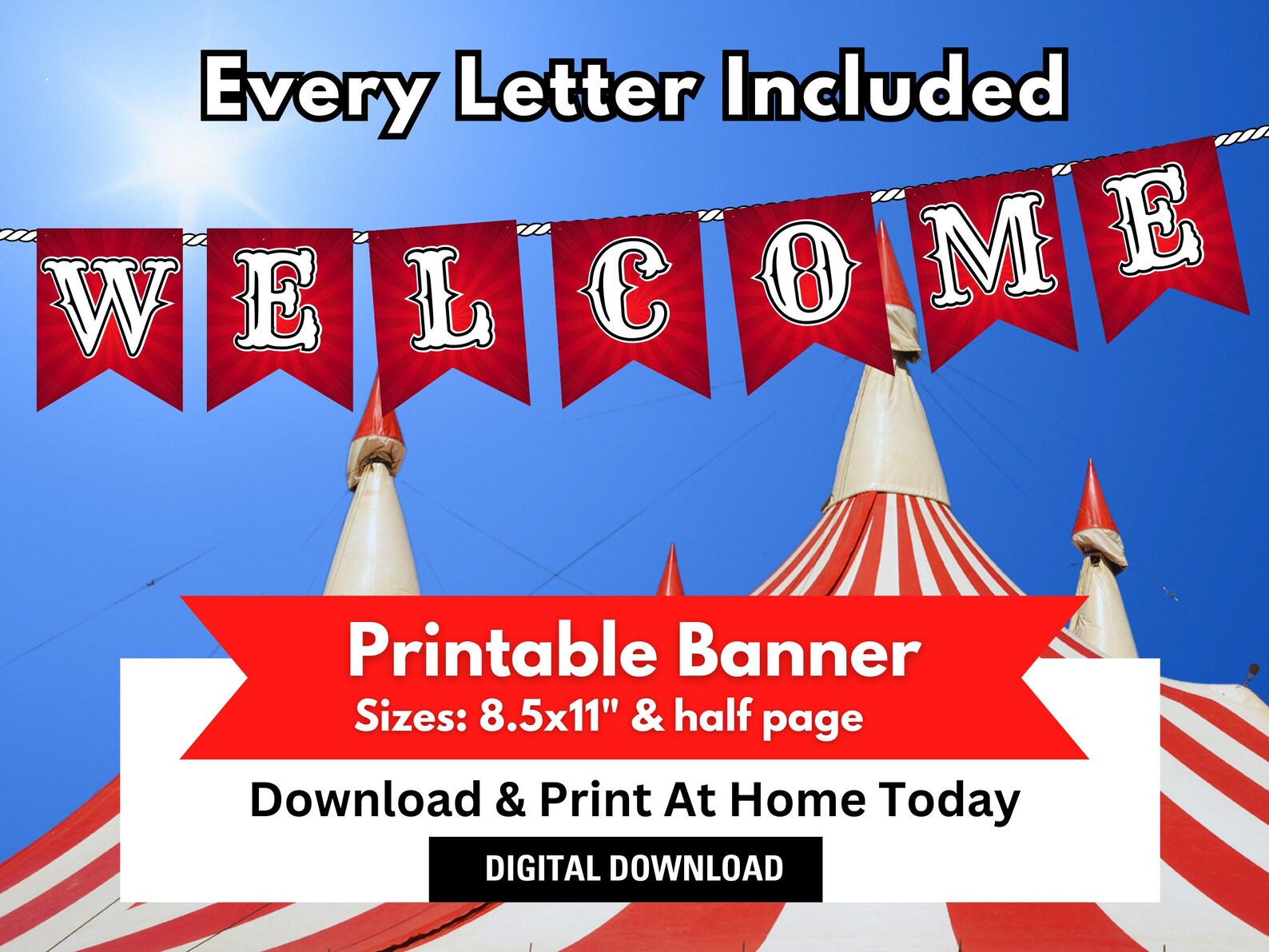 Carnival Theme Printable Banner - Red Circus Alphabet PDF Set- Print at ...