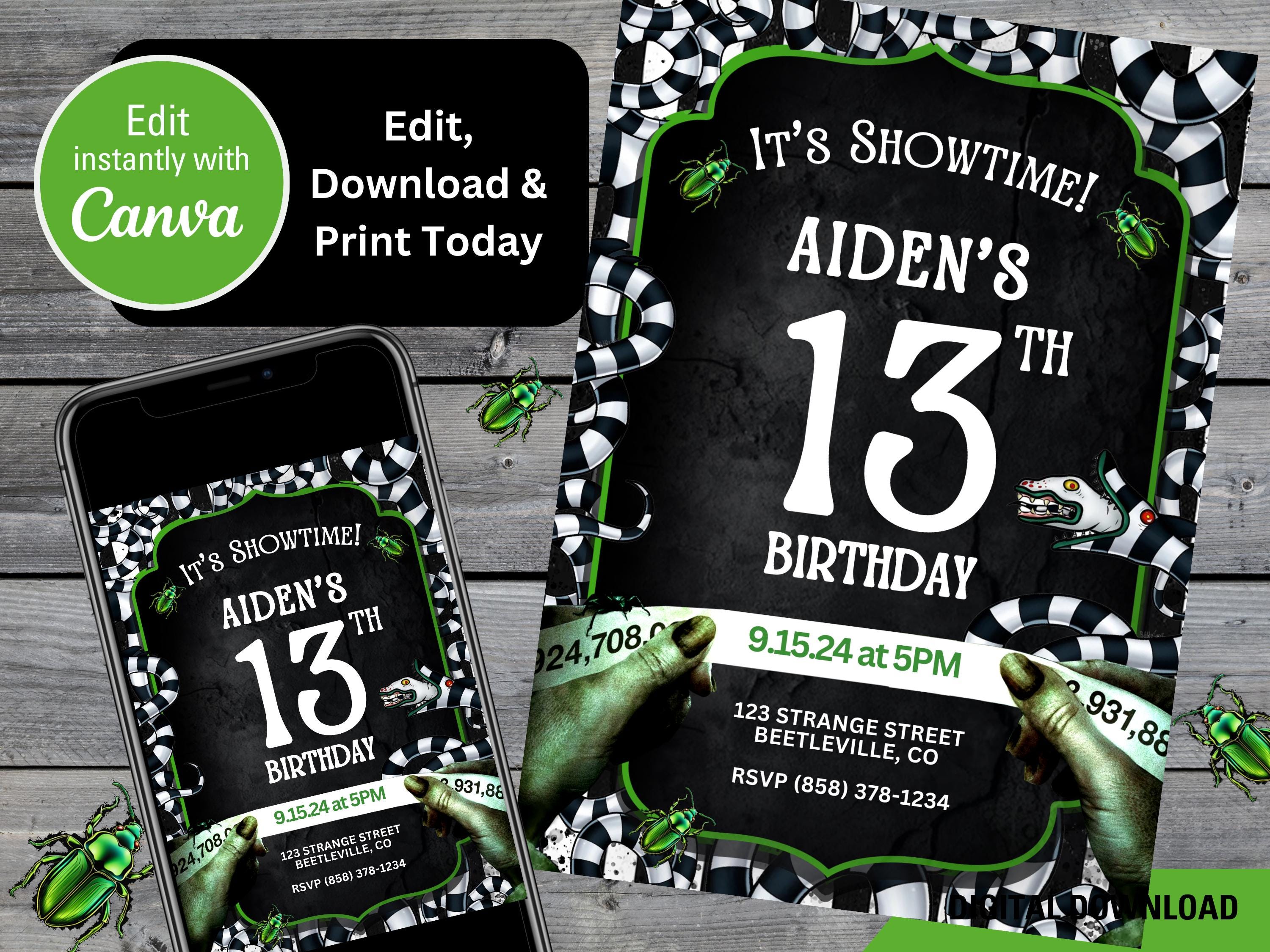 Beetlejuice 2 Halloween Party Invitation - Editable Template | Print at ...