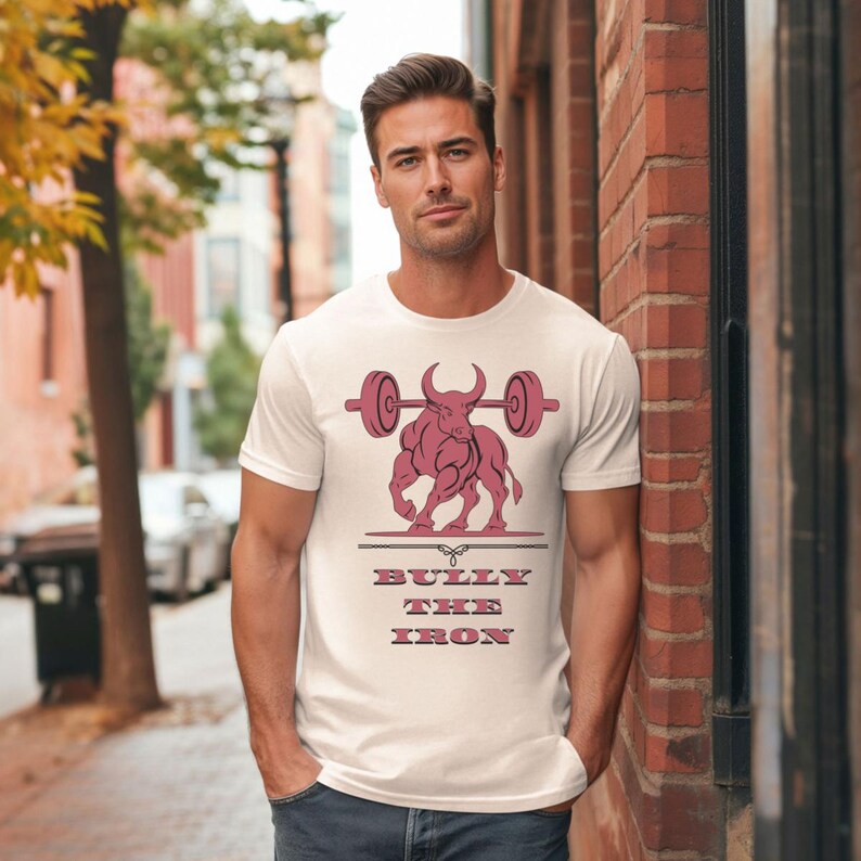 Bully the Iron Tee, Weightlifting Bull Graphic Shirt, Gym Workout Top ...