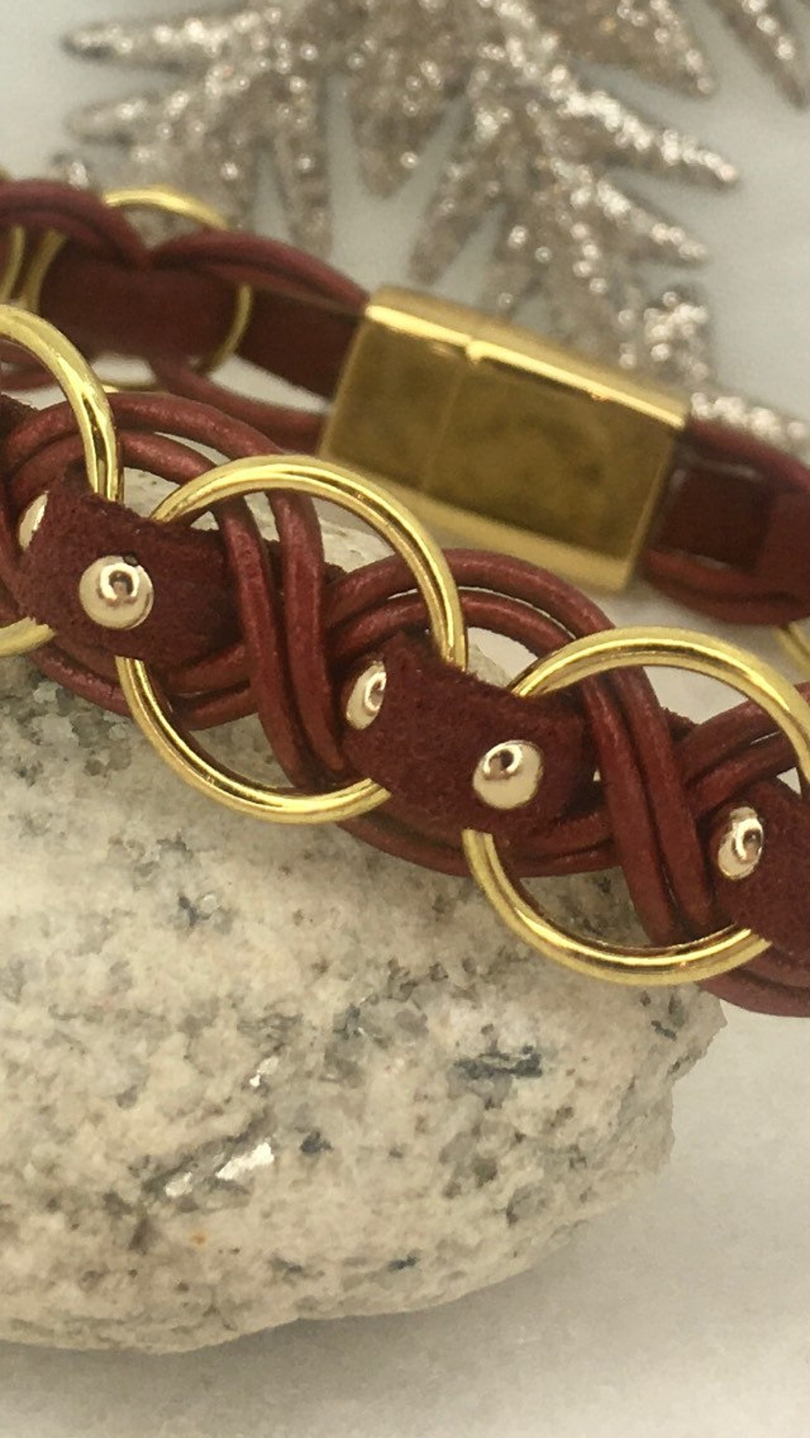 Red Leather Bracelet for Women Leather Bracelet With Gold - Etsy Norway