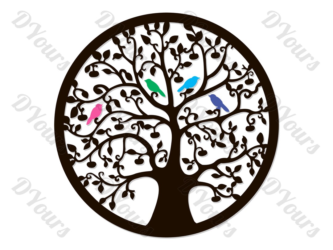 Tree of Life With Birds SVG File, Colored Birds on the Tree, Tree With ...