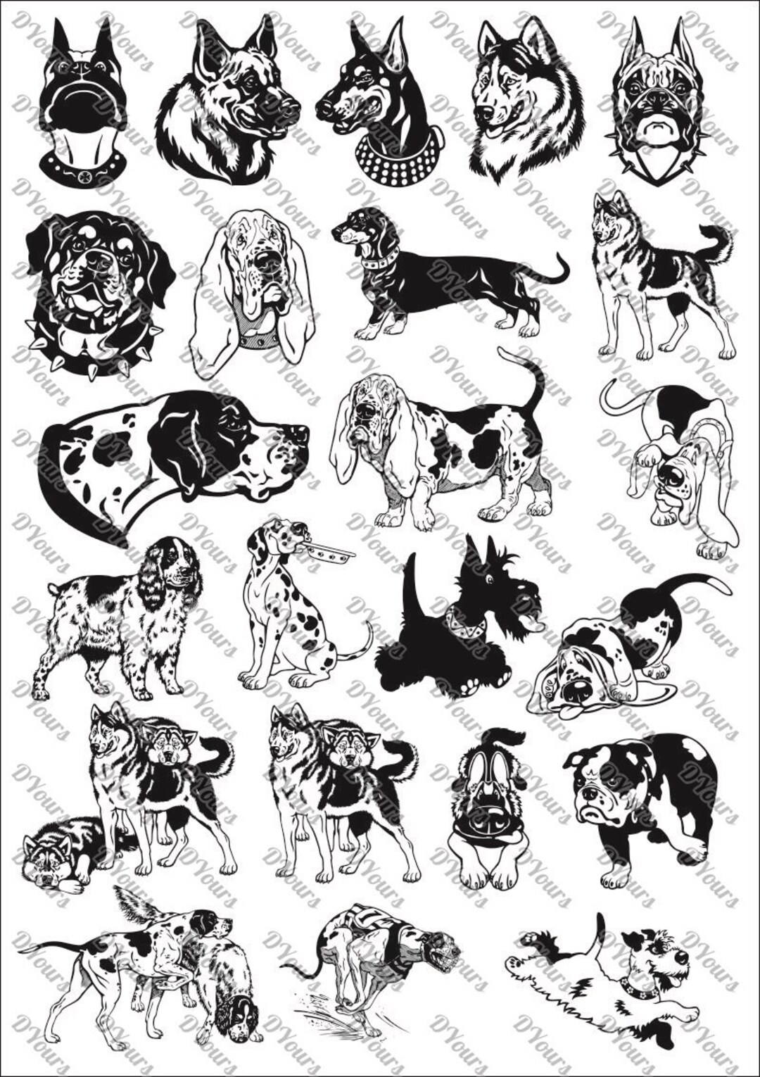 Dogs - Vector Clipart Vol.1 - Svg Cdr Ai Pdf Jpg - Hand Drawn Vector ...