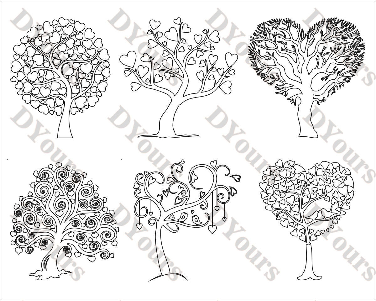 Heart Shaped Trees Hearted Hearts Wall Art Vector Model | Etsy