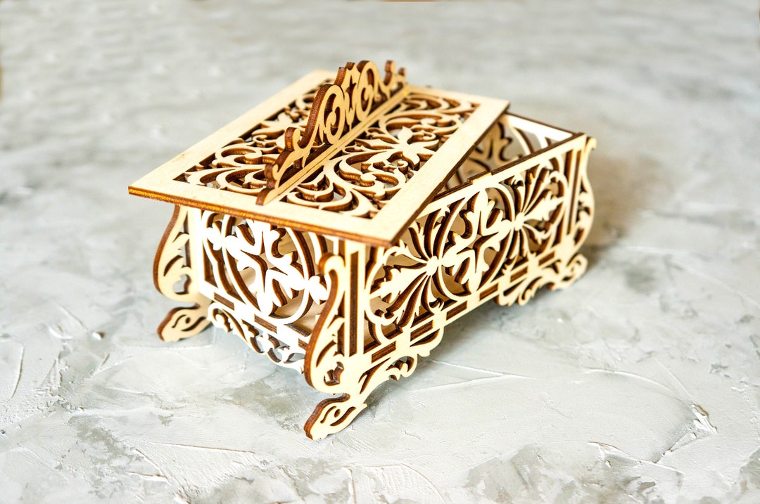 Ornamented Fine Art Jewelry Box Plans for Laser CNC Cutting Wooden Gift ...