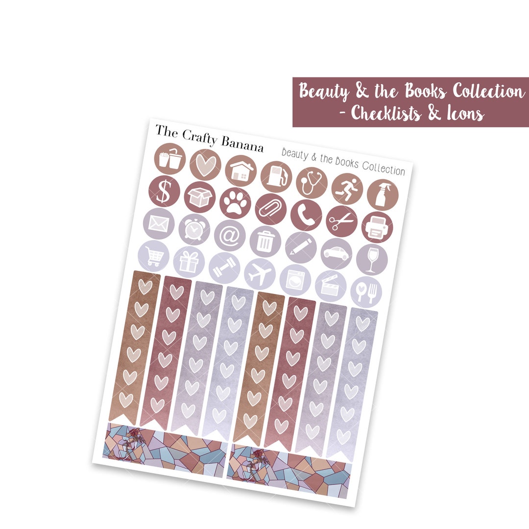 Icon Stickers for Planners, Watercolor Heart Checklist Planner Stickers ...