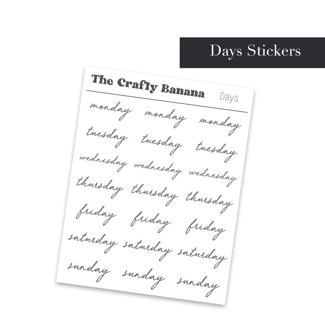 Days of the Week Script Stickers for Planner, Script Stickers, Script ...
