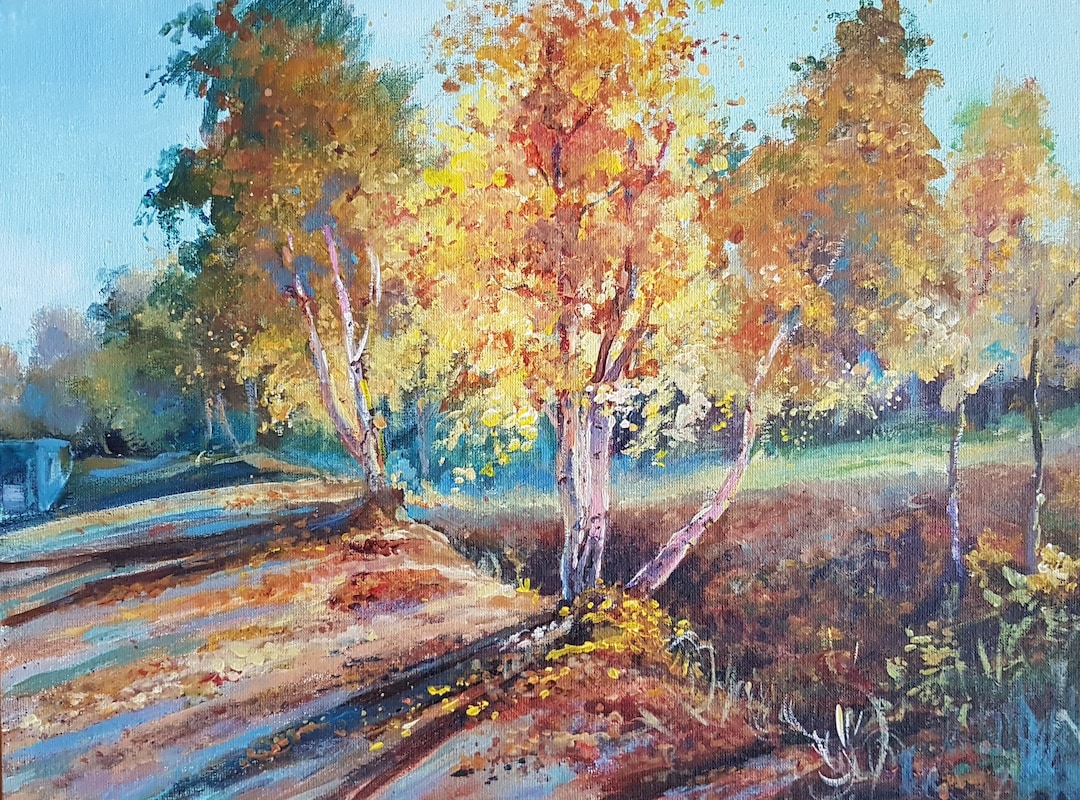 Autumn Original Landscape Hand Painted Autumn Tree Painting Fall Decor ...