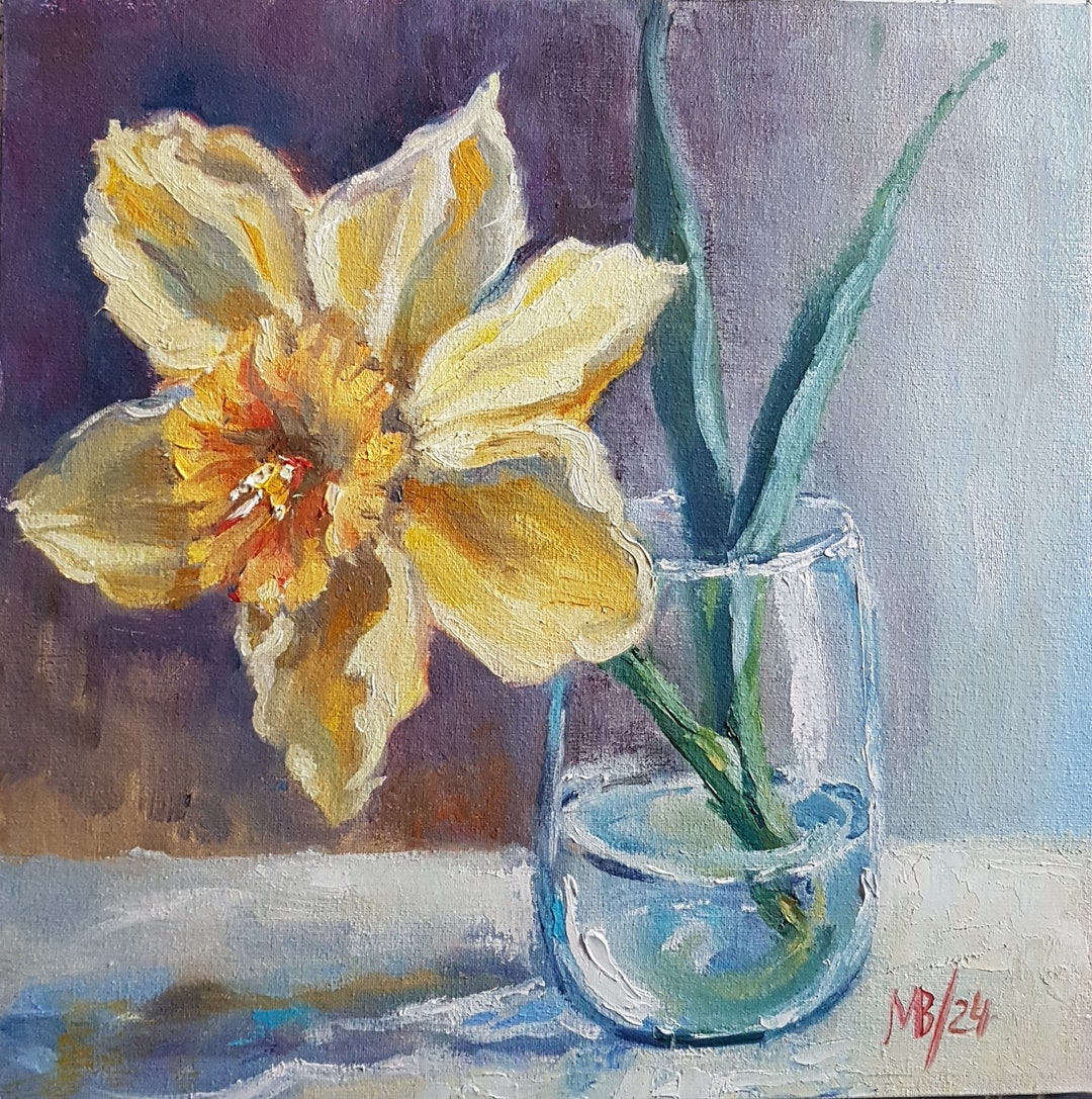 Daffodil Oil Painting: Floral Still Life, Spring Garden Art (10x10) - Etsy