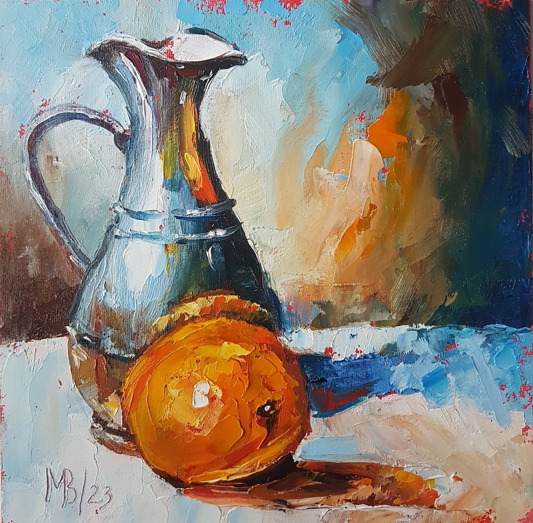 Abstract Orange Fruit Painting Small Art 10x10 Still Life Original Oil ...