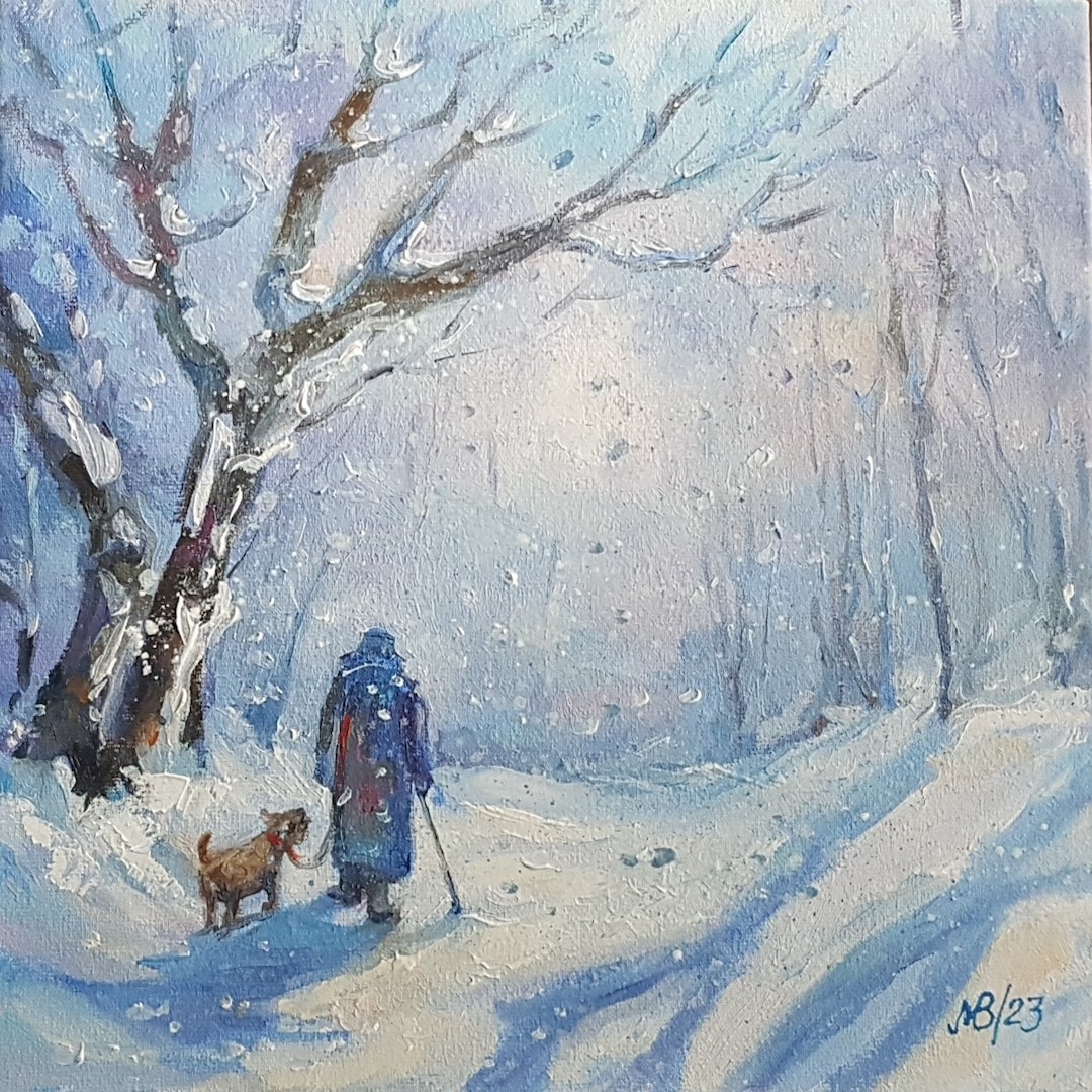 Winter Painting on Canvas Snowy Landscape Animal Art Winter Park Snow ...