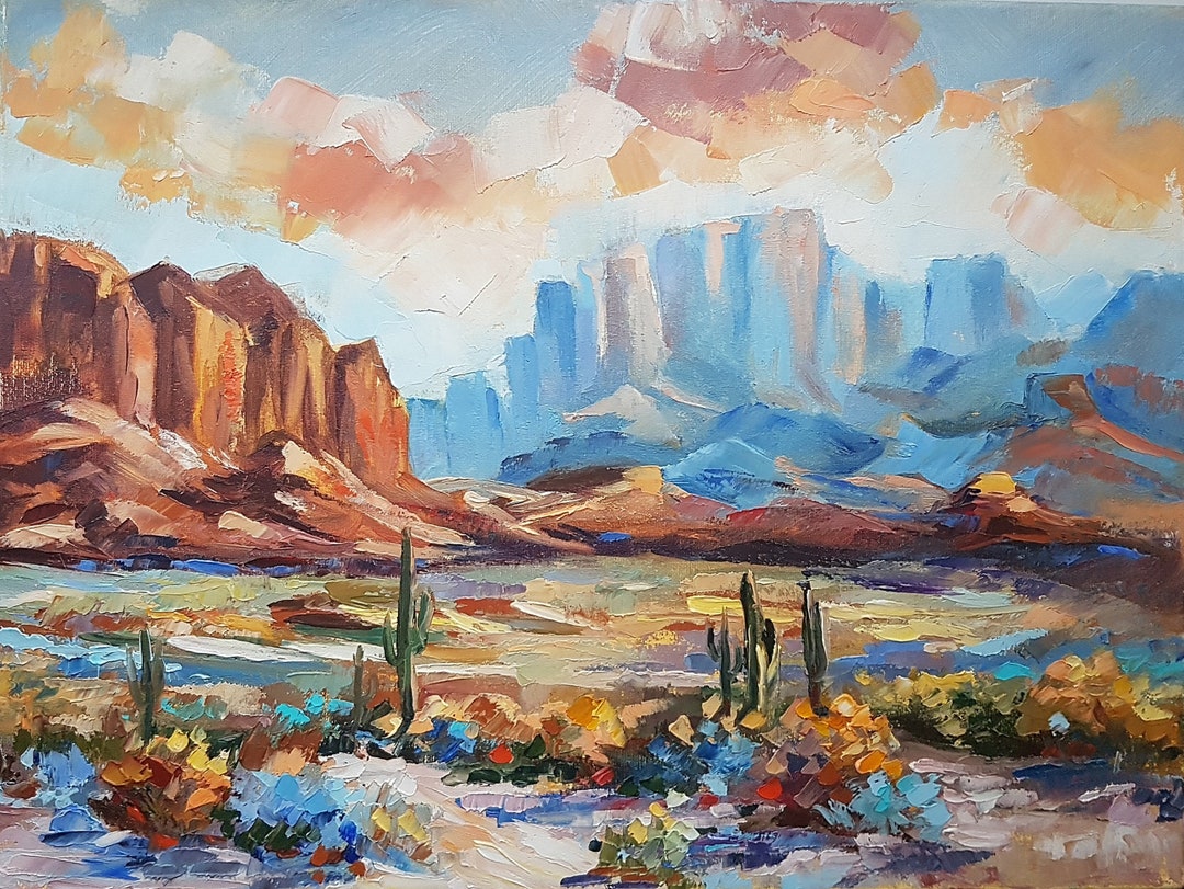 Arizona Landscape Impasto Oil Painting Textured Desert Painting ...