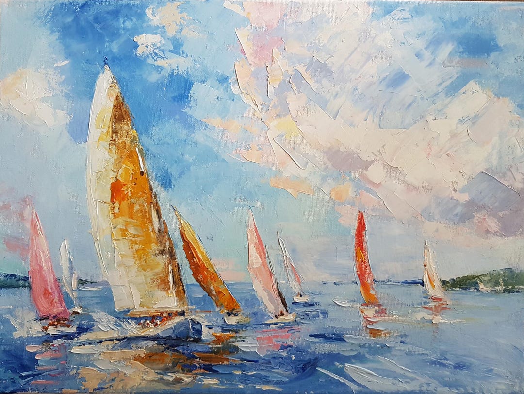 Florida Regatta Painting Sailboats Original Oil 16x12 Canvas Art Ocean ...