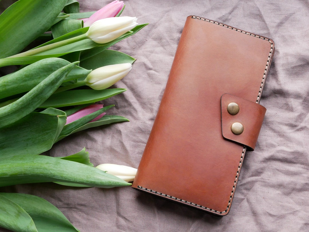 Leather Wallet With Zipper, Leather Travel Big Wallet, Long Brown ...