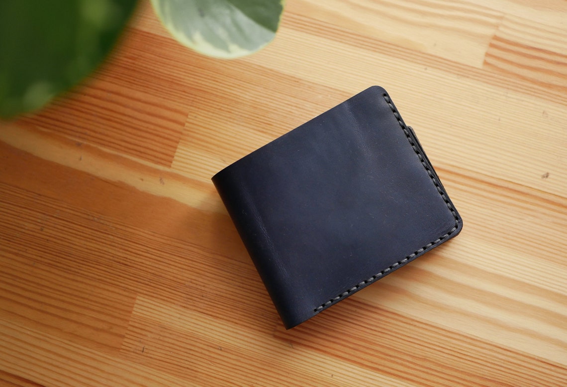 Leather dark blue wallet with a compartment for coins | Etsy