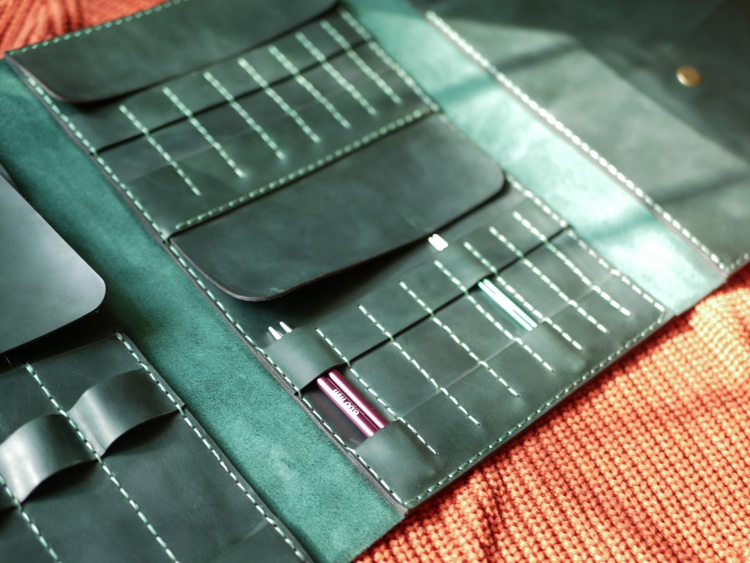 Leather Needle Case, Handmade Knitting Needle Organizer, Needles Case ...
